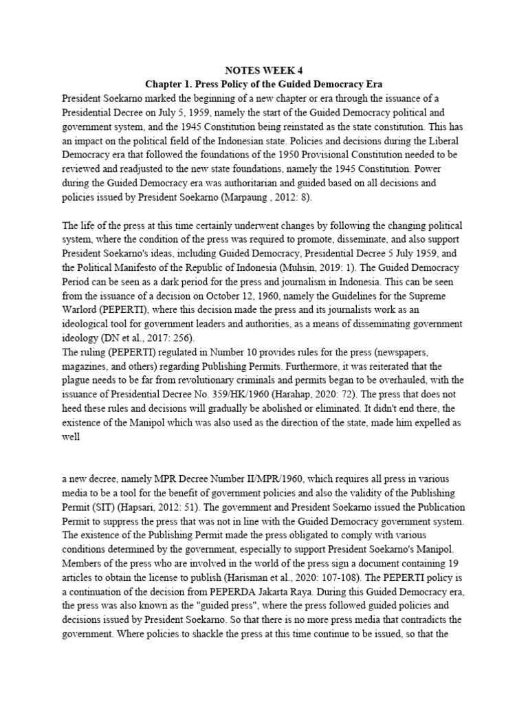 NOTES - Press Policy of The Guided Democracy Era | PDF | Democracy ...