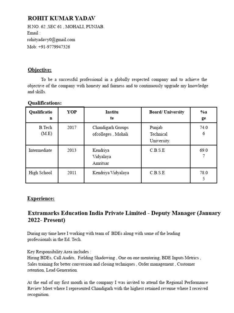 CV (Rohit) | PDF | Business