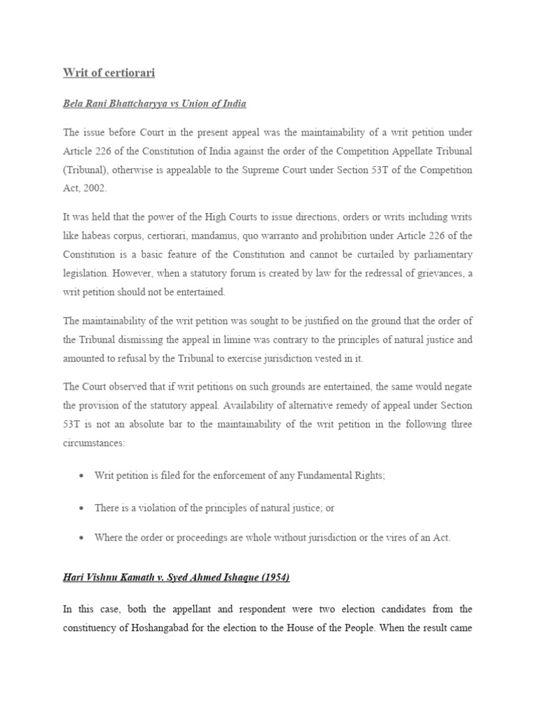 Writ of Certiorari | PDF