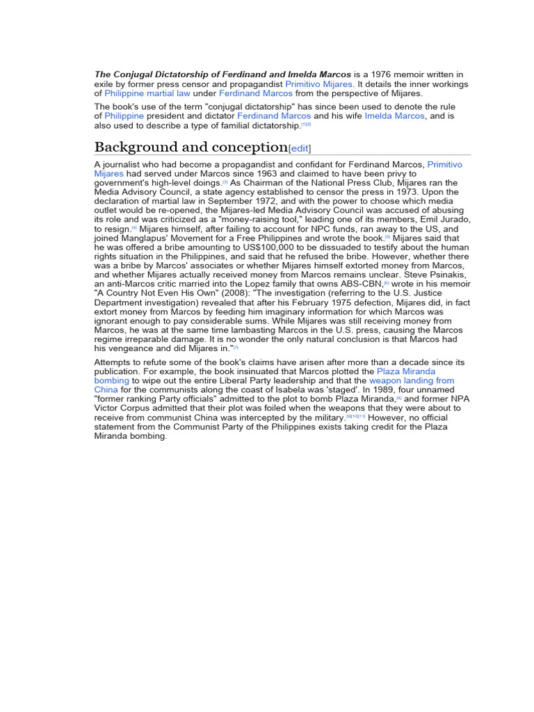 The Conjugal Dictatorship Explained | PDF | Philippines | Government