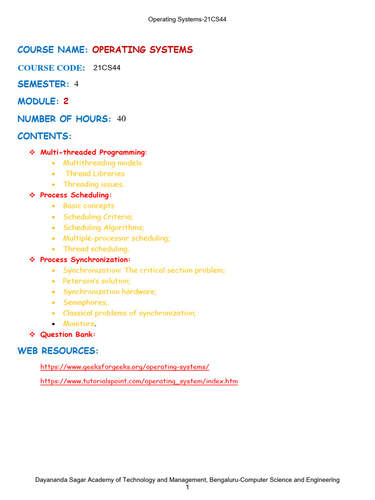 Module 2 | PDF | Thread (Computing) | Scheduling (Computing) Module 2 | PDF | Thread (Computing) | Scheduling (Computing)