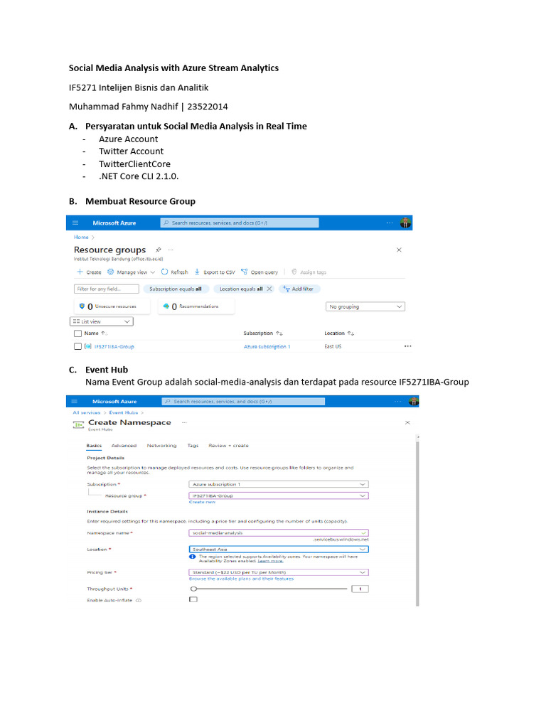 Social Media Analysis With Azure Stream Analytics - 23522014 - Muhammad Fahmy Nadhif | PDF
