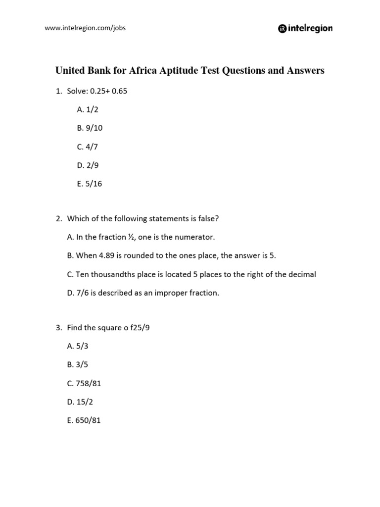 UBA Aptitude Test Questions and Answers | PDF | Water | Advertising UBA Aptitude Test Questions and Answers | PDF | Water | Advertising