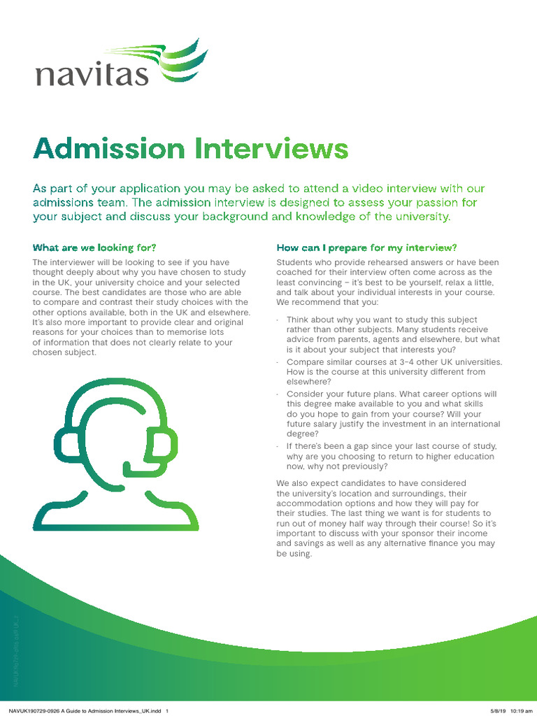 Navitas Student Guide To Admission Interviews | PDF | University And College Admission
