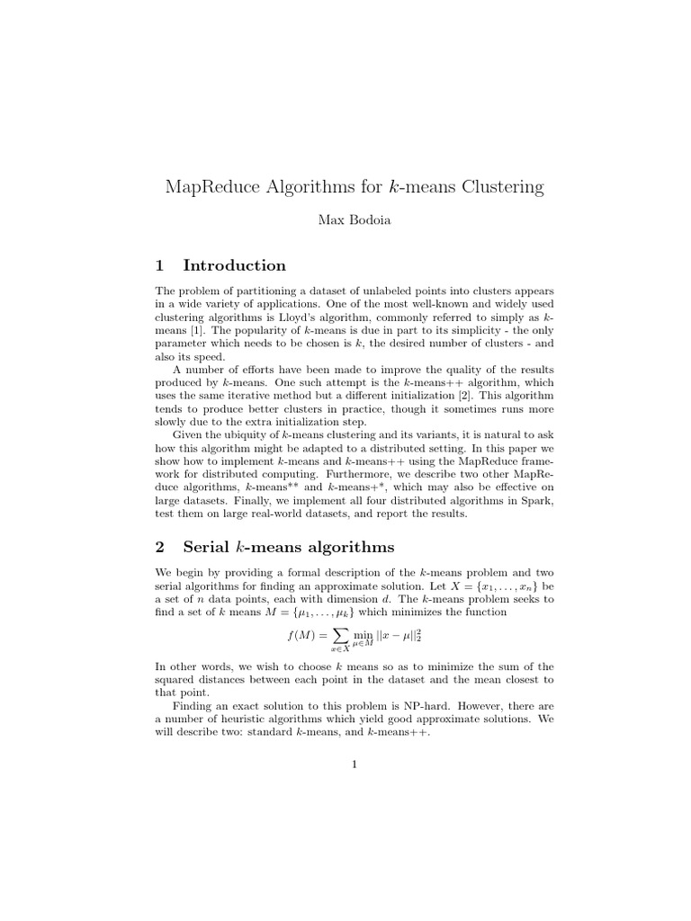 Mapreduce Algorithms For K Means Clustering Pdf Cluster Analysis Map Reduce