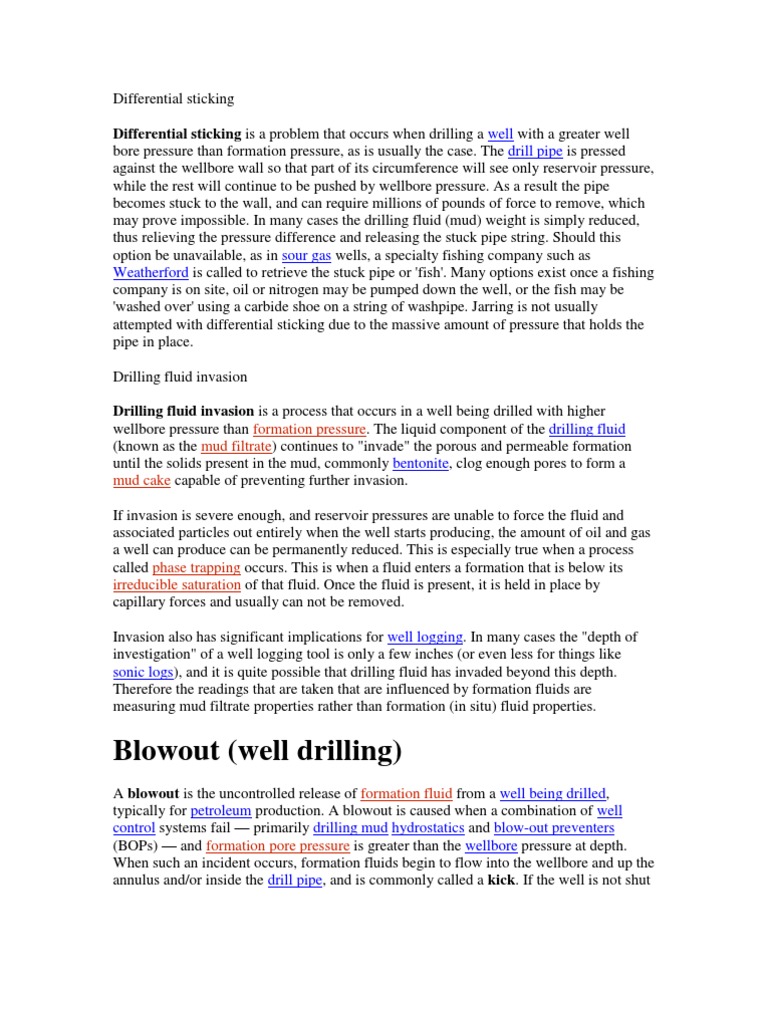 Differential Sticking | Blowout (Well Drilling) | Casing (Borehole ...