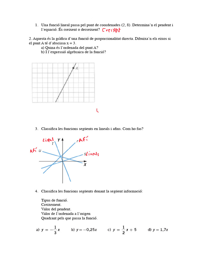 (Template) Exercitació Funcions Afins I Lineals | PDF
