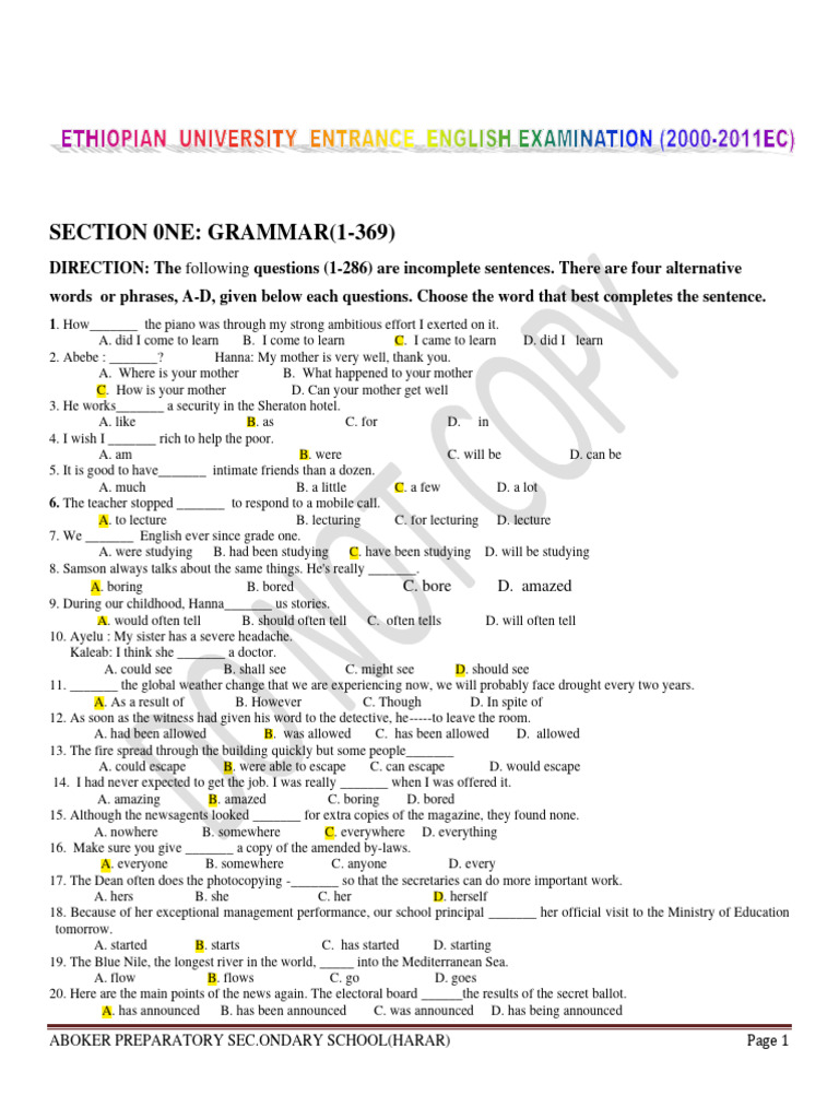 English EUEE From 2001-2011 | PDF