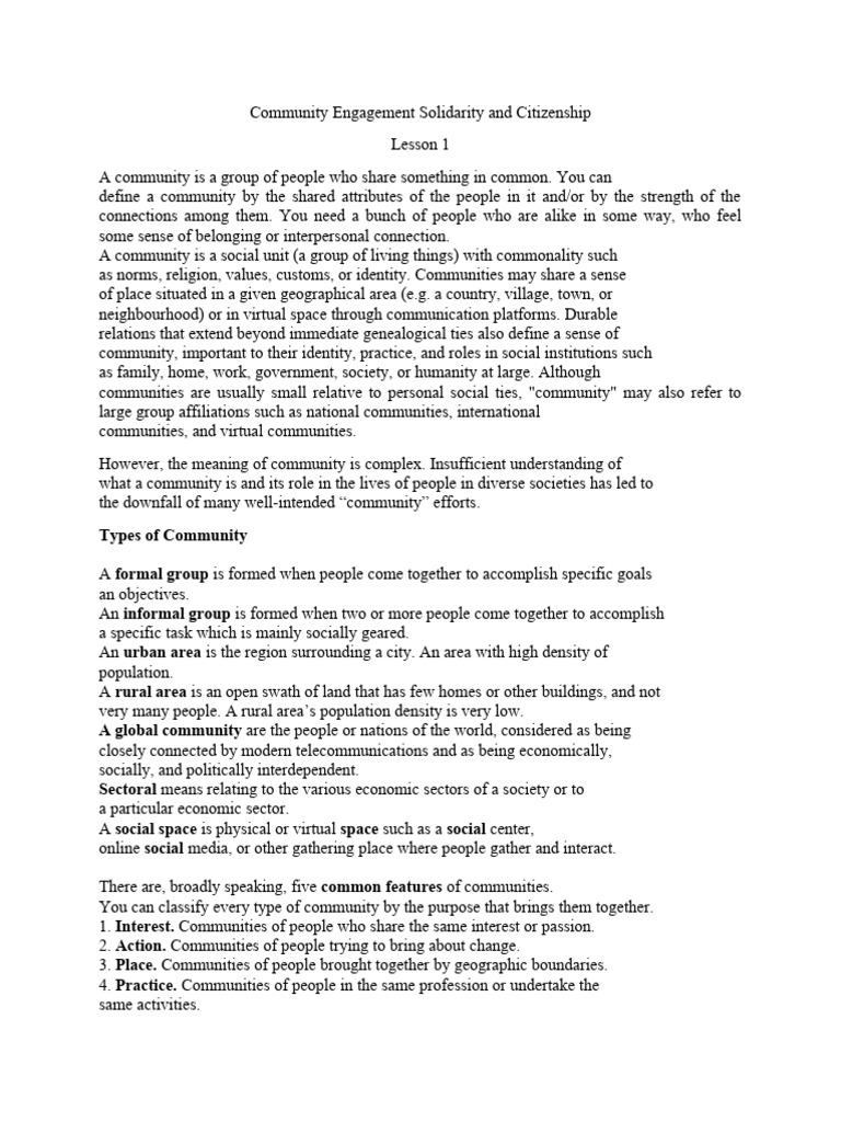 Cesc Lesson 1 Quarter 1 | PDF | Community | Human Communication