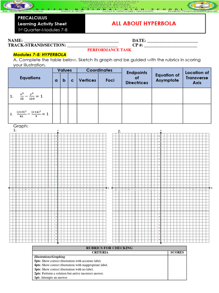 Hyperbola Graphing Performance Task | PDF | Vertex (Graph Theory ...