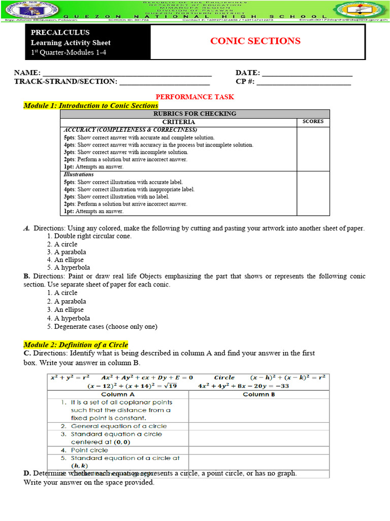 Precalculus - ANSWERSHEET Q1 M1 4 | PDF | Euclidean Geometry ...