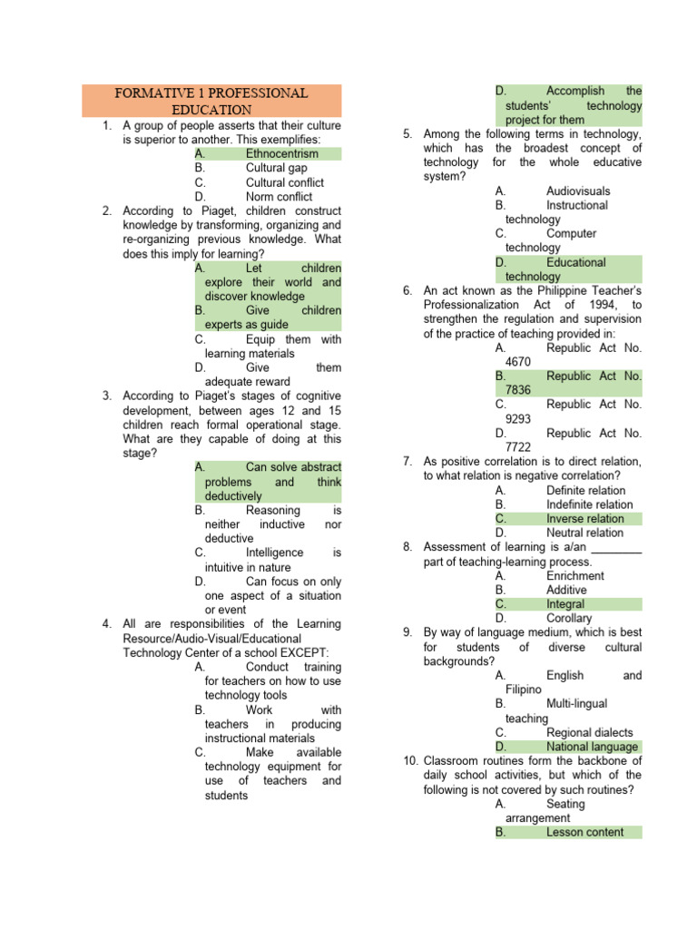 Formative 1 Professional Education | PDF | Learning | Teachers