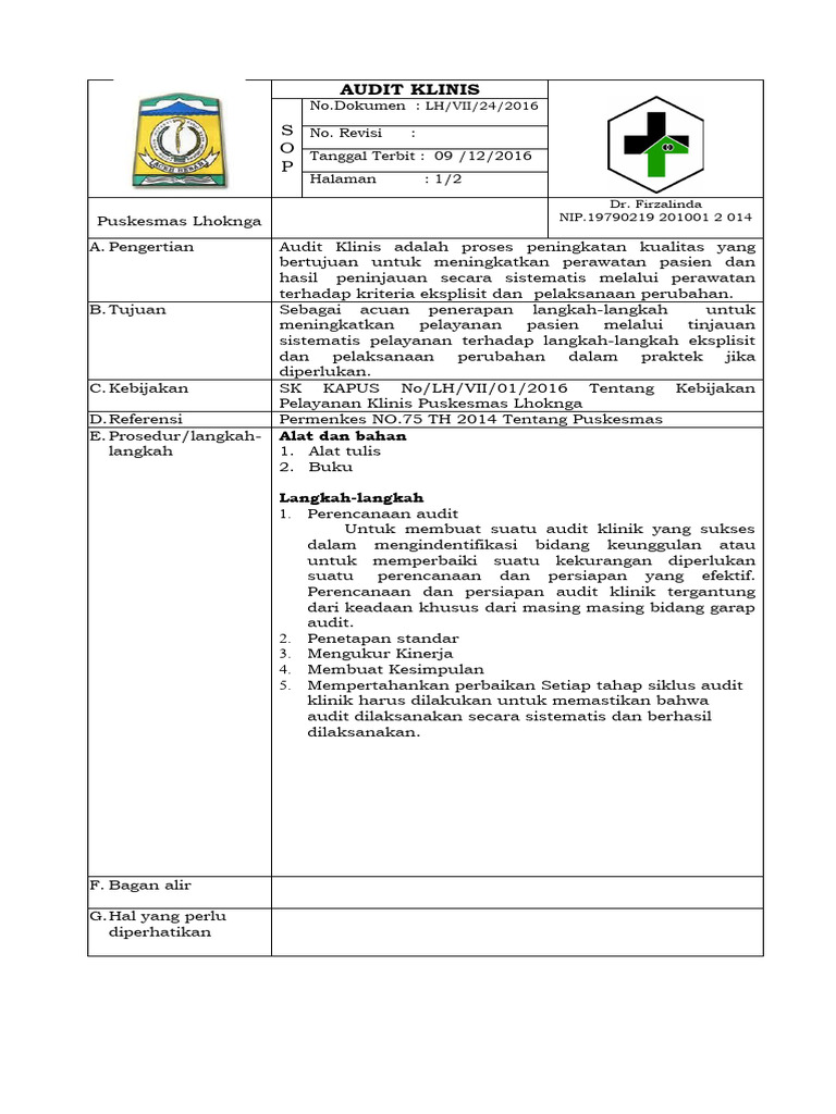 SOP Audit Klinis | PDF