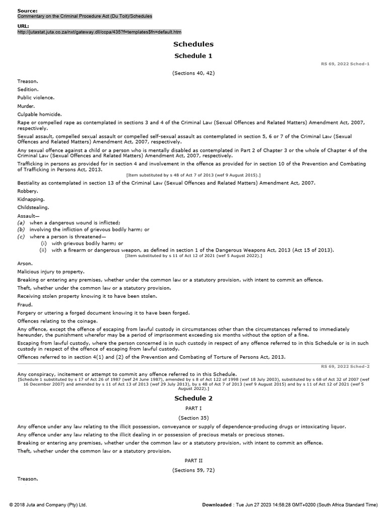 SCHEDULES | PDF | Assault | Robbery