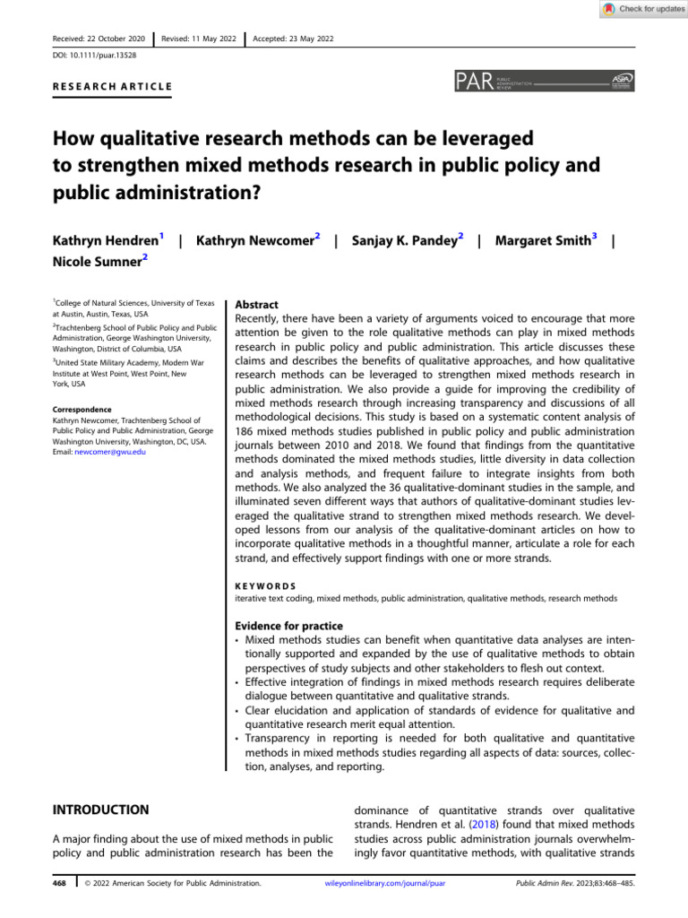 Enhancing Mixed Methods in Public Policy | PDF | Qualitative Research ...