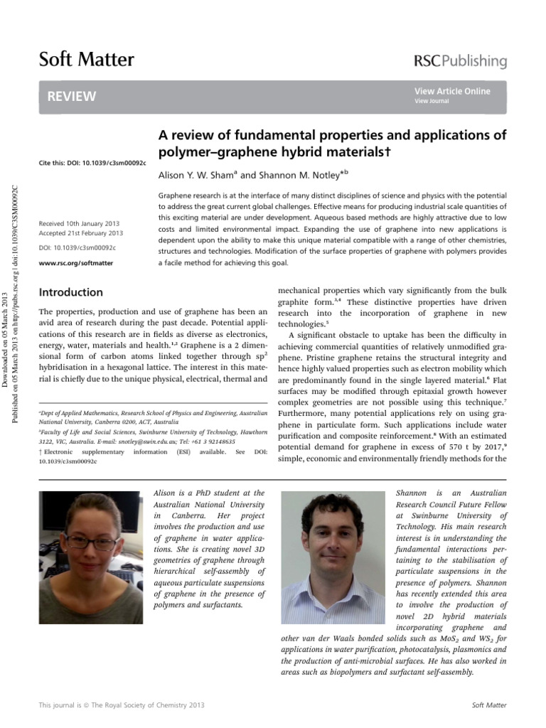 A Review of Fundamental Properties and Applications of Polymer-Graphene ...