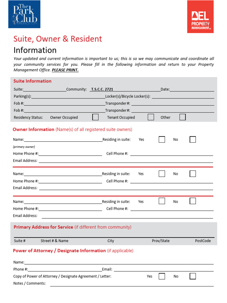 Resident Registration Forms - The Park Club | Download Free PDF ...