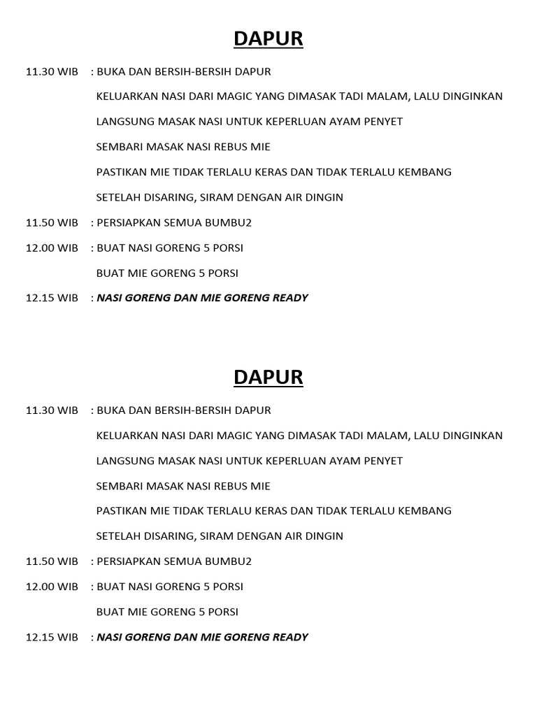Alur Kerja Dapur | PDF