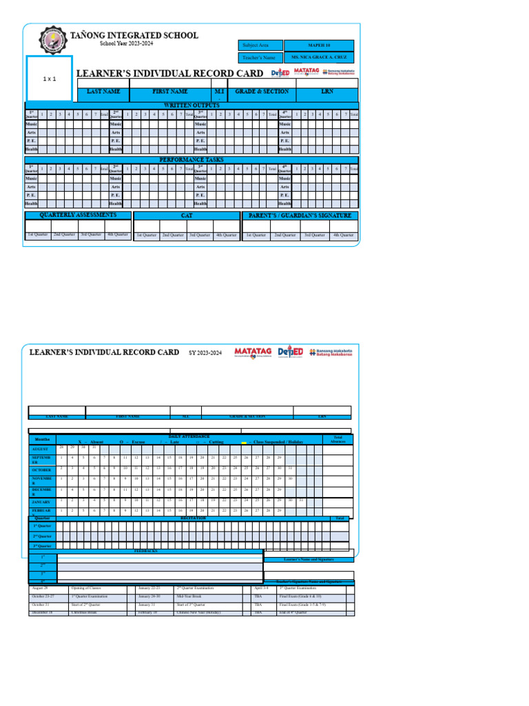 Mapeh Learners Individual Record Card Sy 2023 2024 | PDF | Educational Assessment And Evaluation ...