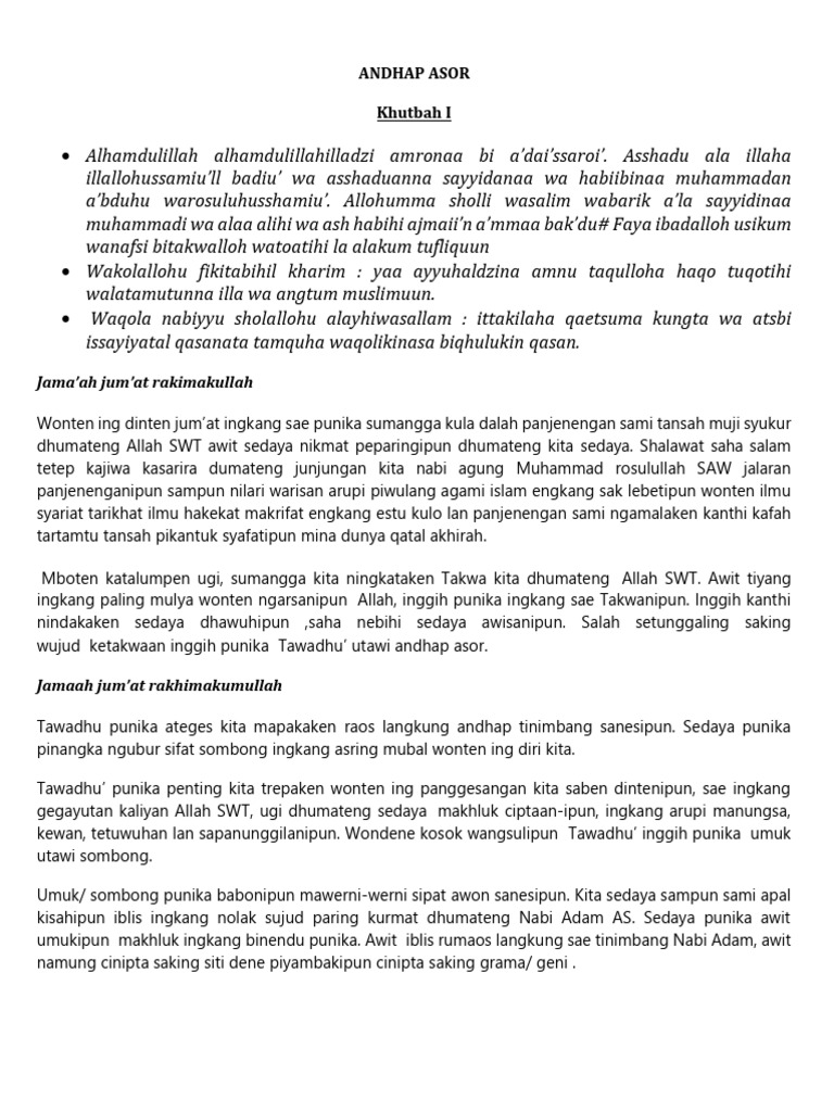 Khotbah Andhap Asor | PDF