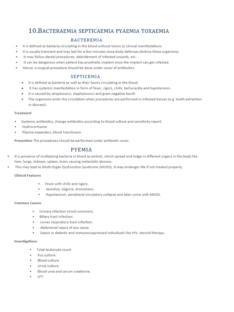 10.bacteraemia Septicaemia Pyaemia Toxaemia | PDF | Sepsis | Immunology