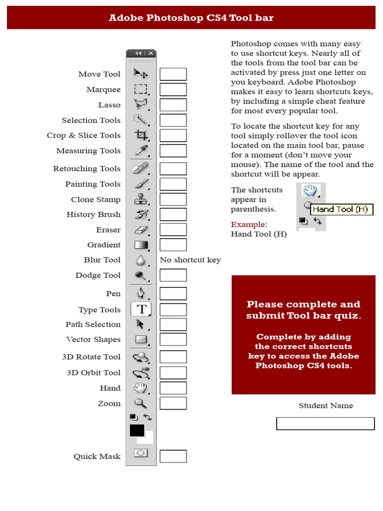 Photoshop CS4 Toolbar Shortcuts Guide | PDF