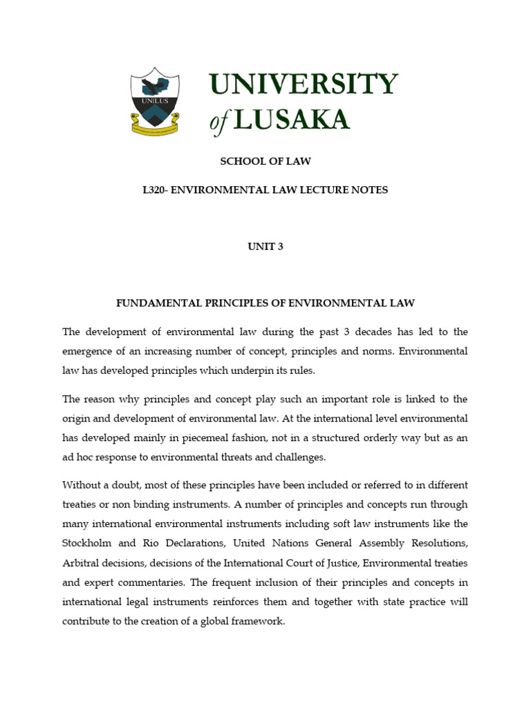 Unit 3 - Fundamental Principles of Environmental Law | PDF ...