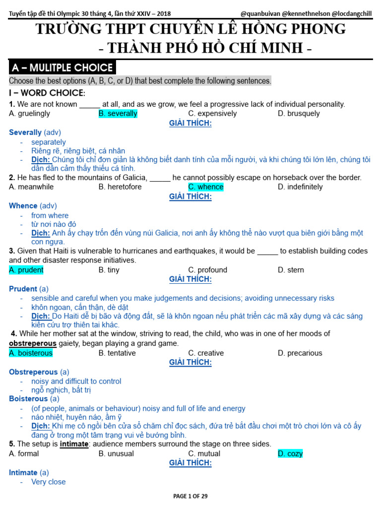 Trư NG THPT Chuyên Lê H NG Phong - TP - HCM (Đáp Án) | PDF