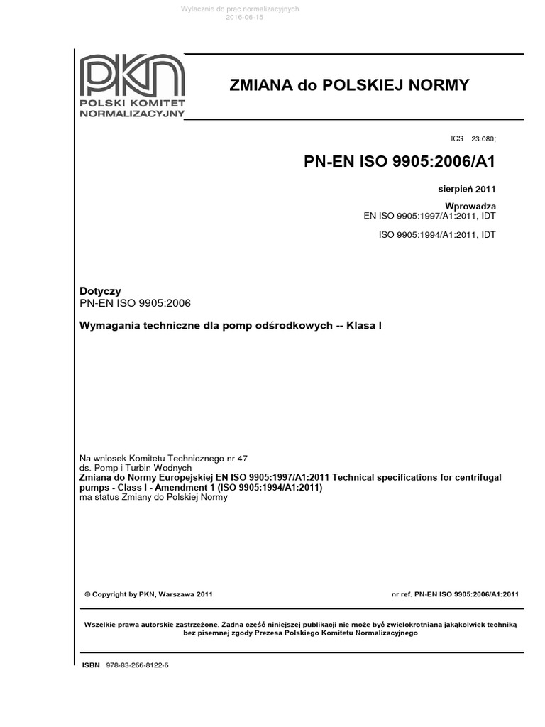 PN-EN ISO 9905_2006_A1_2011E | PDF | International Organization For Standardization | Regulation