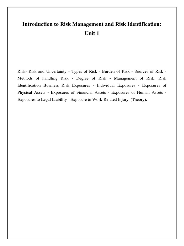 RMI - Introduction To Risk Management and Risk Identification Unit One ...