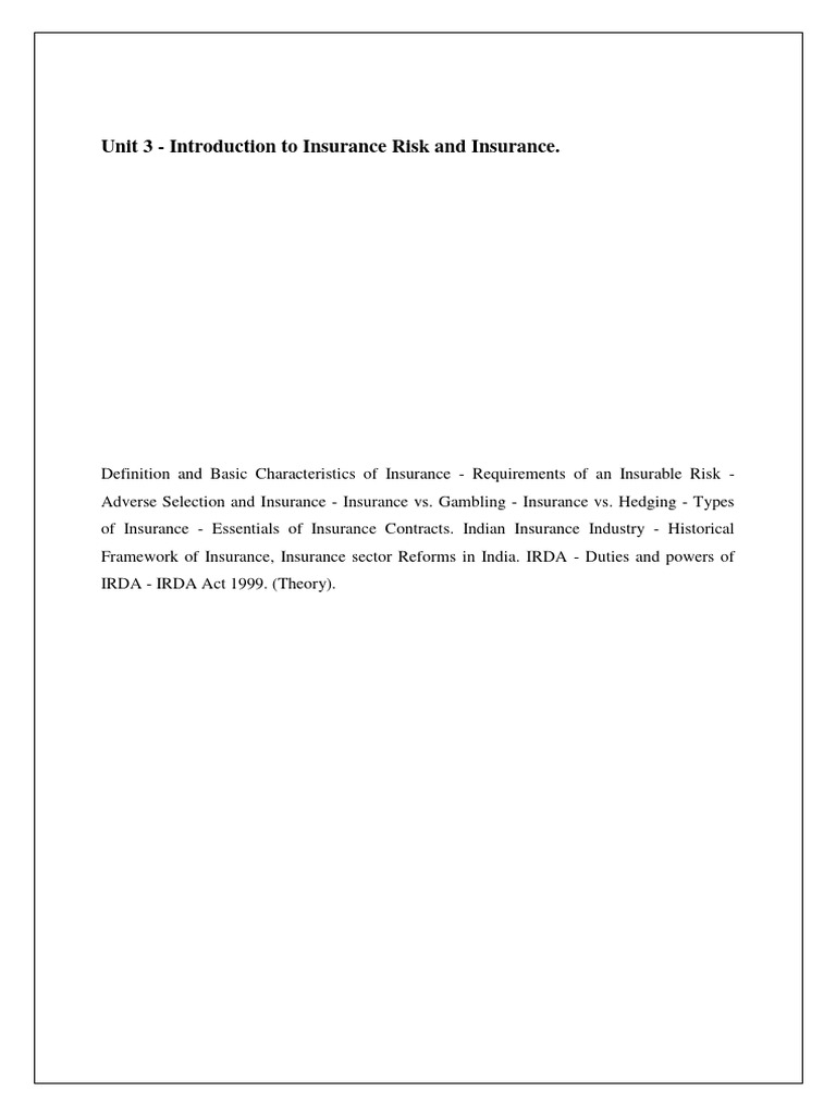 Introduction To Insurance Risk and Insurance Unit 3 | PDF | Insurance ...