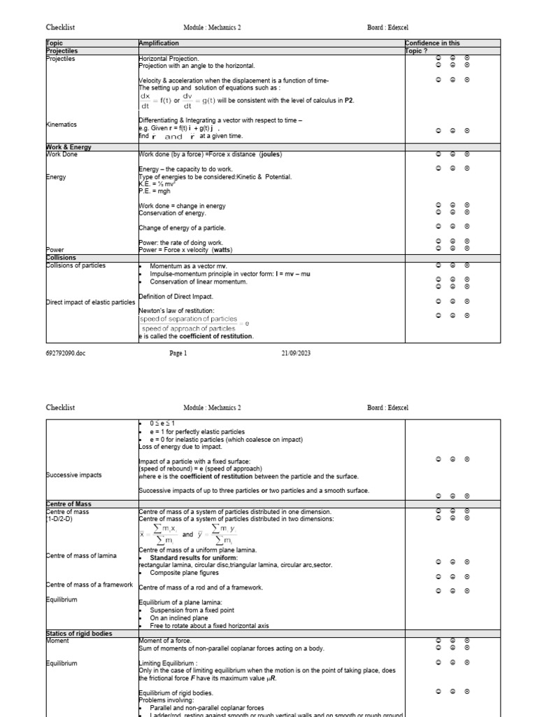 Checklist m2 | PDF | Collision | Force
