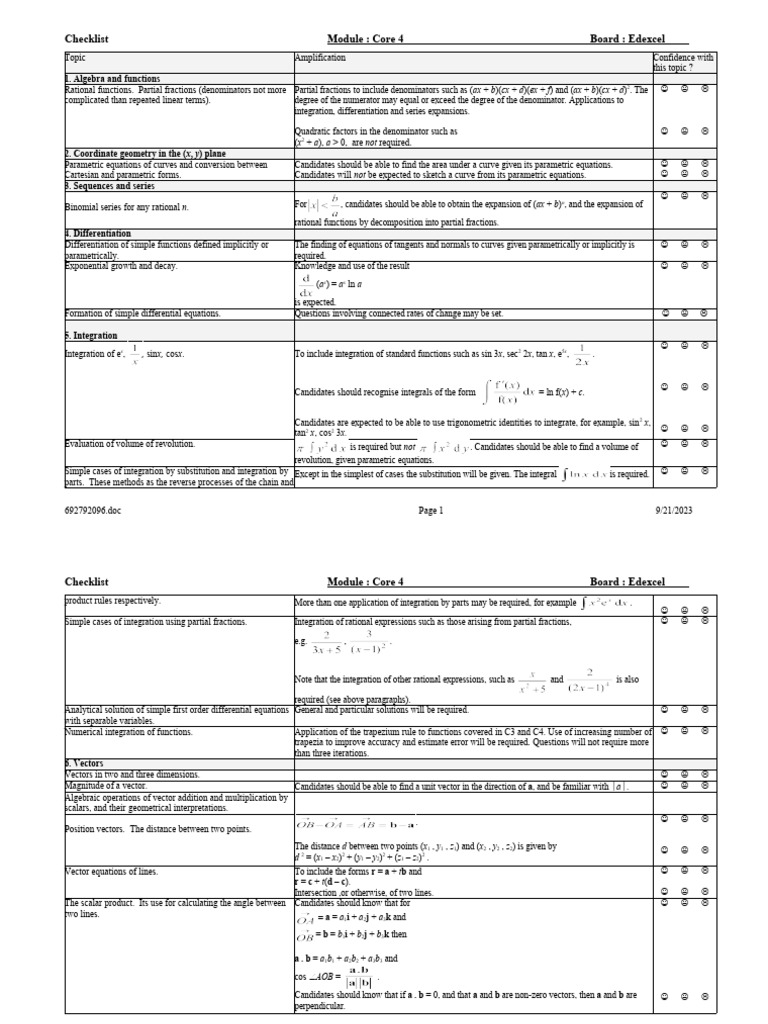 Checklist c4 | Download Free PDF | Equations | Integral