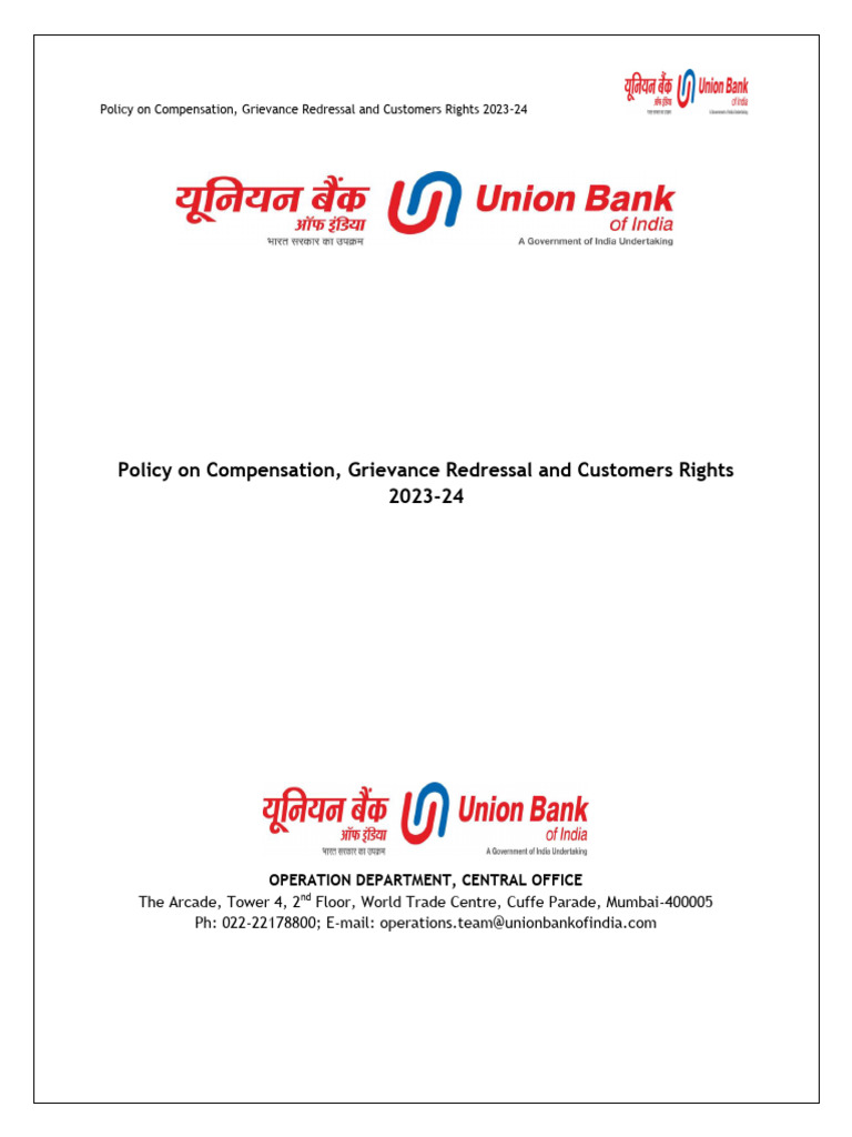Policy On Compensation-Grievance Redressal and Customer Rights 2023-24 ...