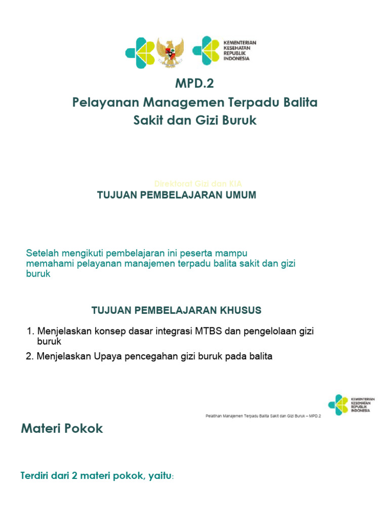 MPD 2 Pelayanan MTBS Dan Gizi Buruk | PDF