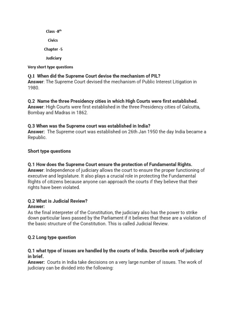 8th (Civics) Chapter - 5 Judiciary | PDF | Judiciaries | Judicial Review