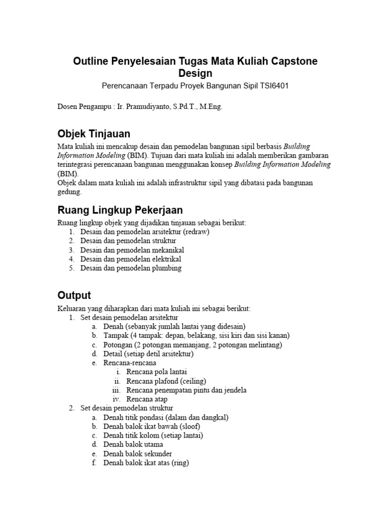 Outline Penyelesaian Tugas Mata Kuliah Capstone Design | PDF