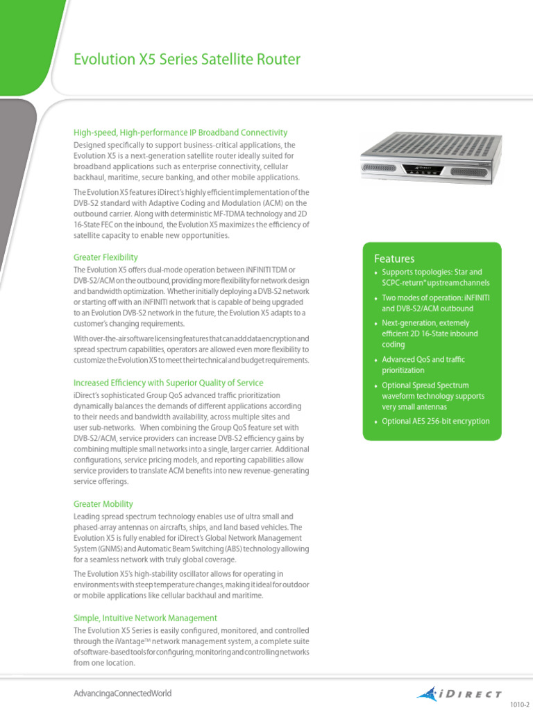 Datasheet Idirect Evolution - X5 | PDF | Quality Of Service | Computer Network