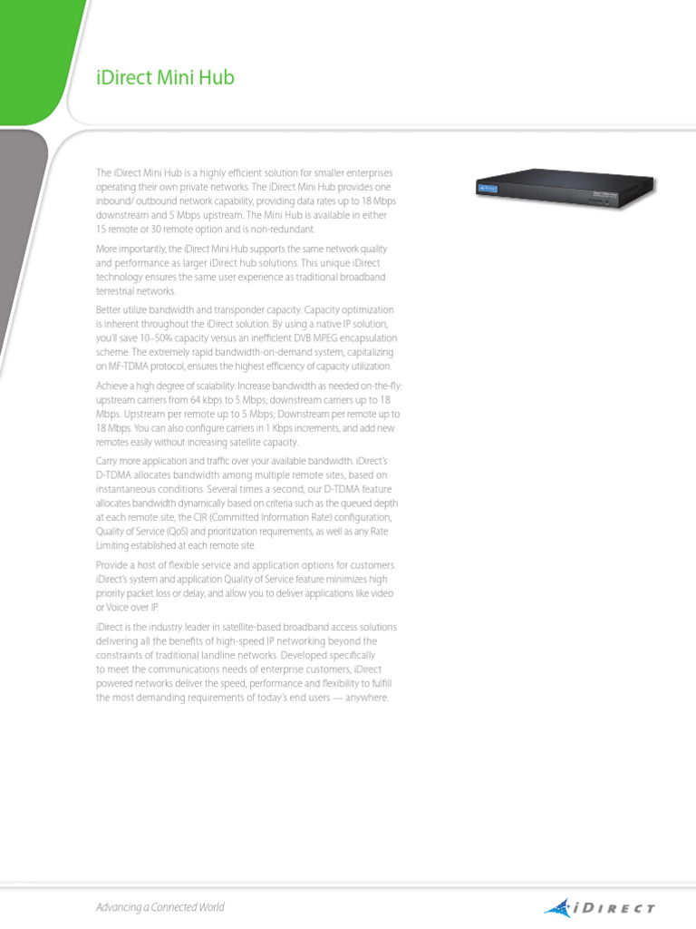 Datasheet Idirect Mini - Hub | PDF | Quality Of Service | Computer Network