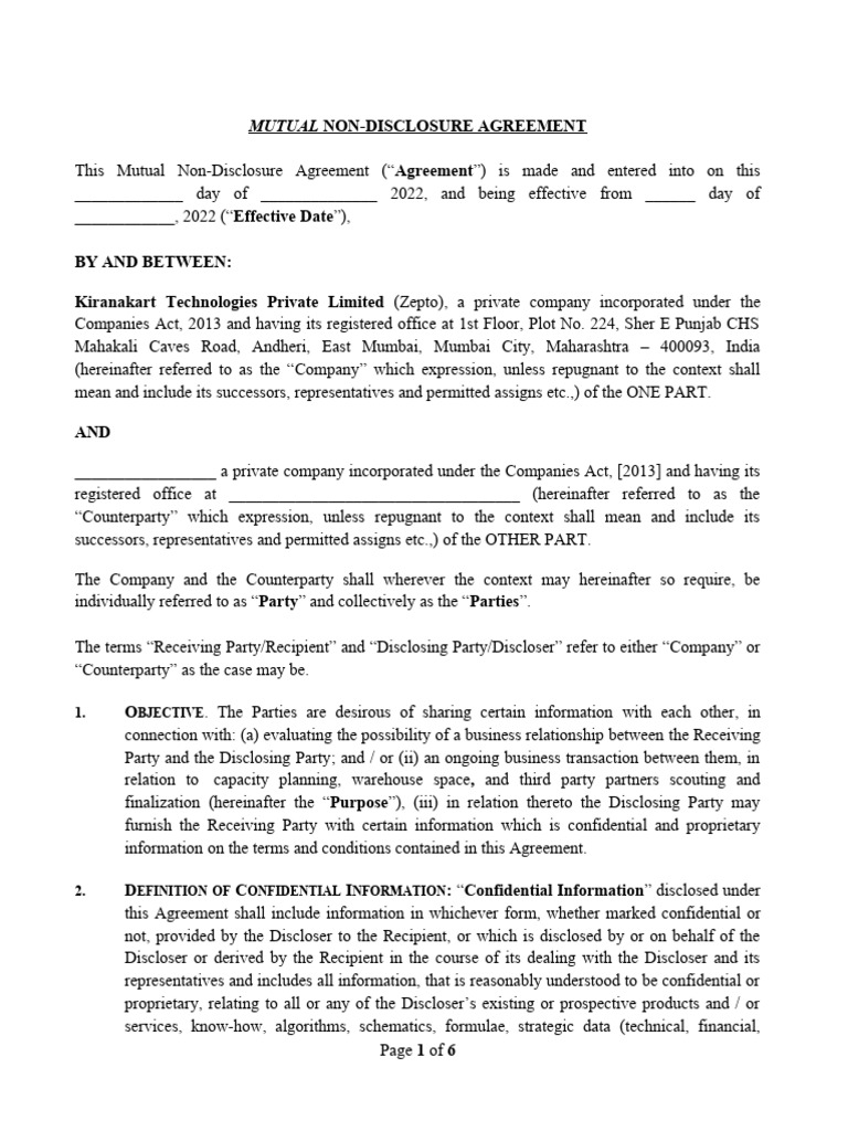 Draft Nda KK | PDF | Trade Secret | Intellectual Property