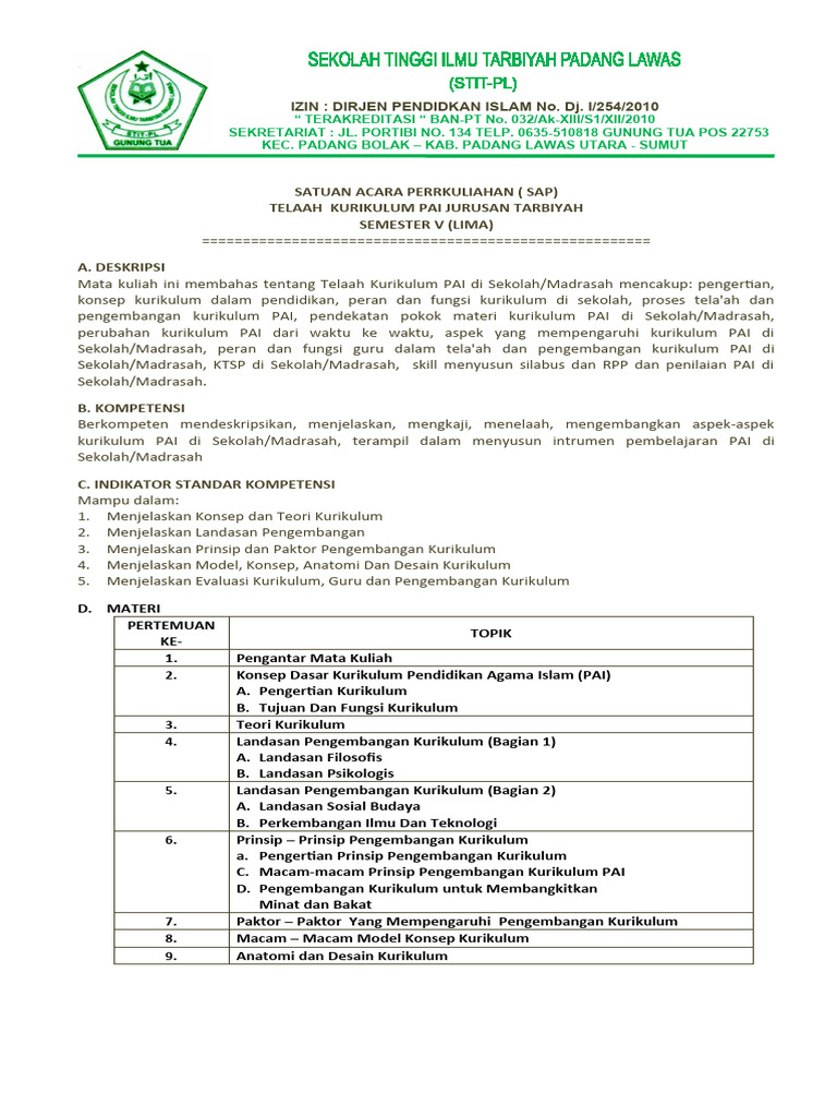 Sap Pengembangan Kurikulum SM 5 | PDF