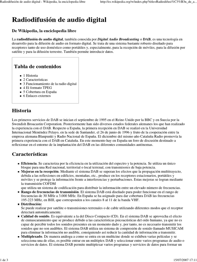 DAB - Digital Audio Broadcasting | PDF | Tecnología de información y comunicaciones | Tecnología ...