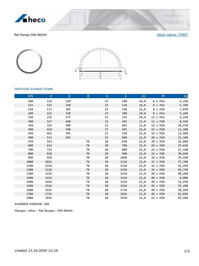 DIN 86044 Flat Flange Specifications | PDF | Plumbing | Mechanical ...