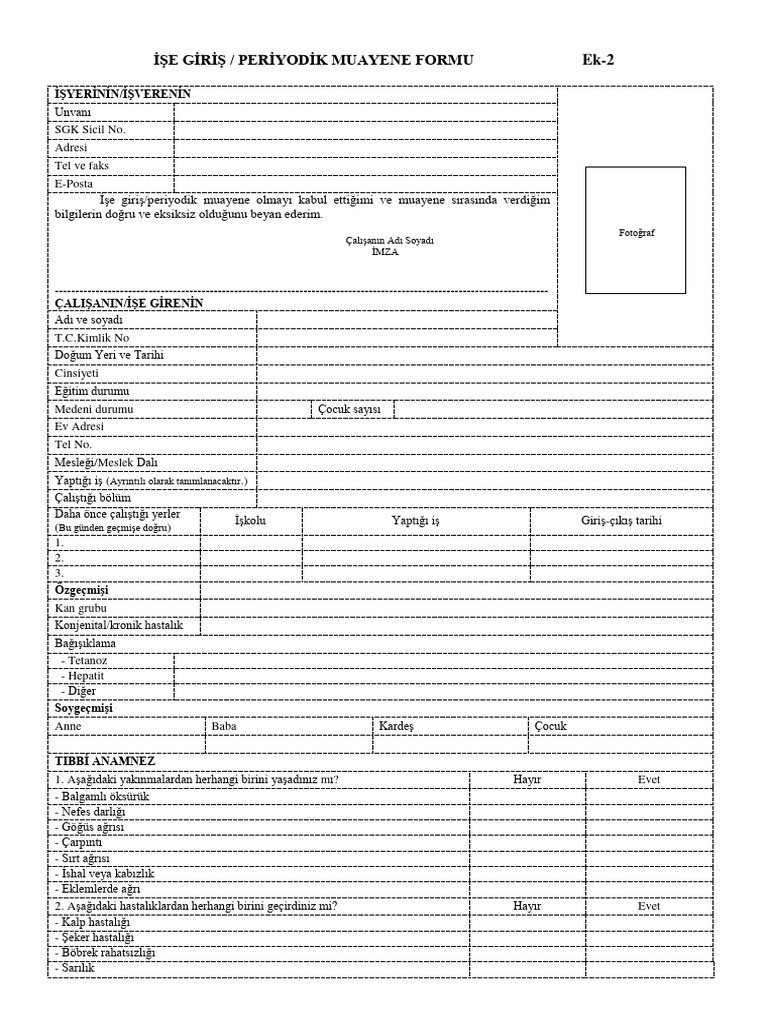 Ise Giris Periyodik Muayene Formu | PDF