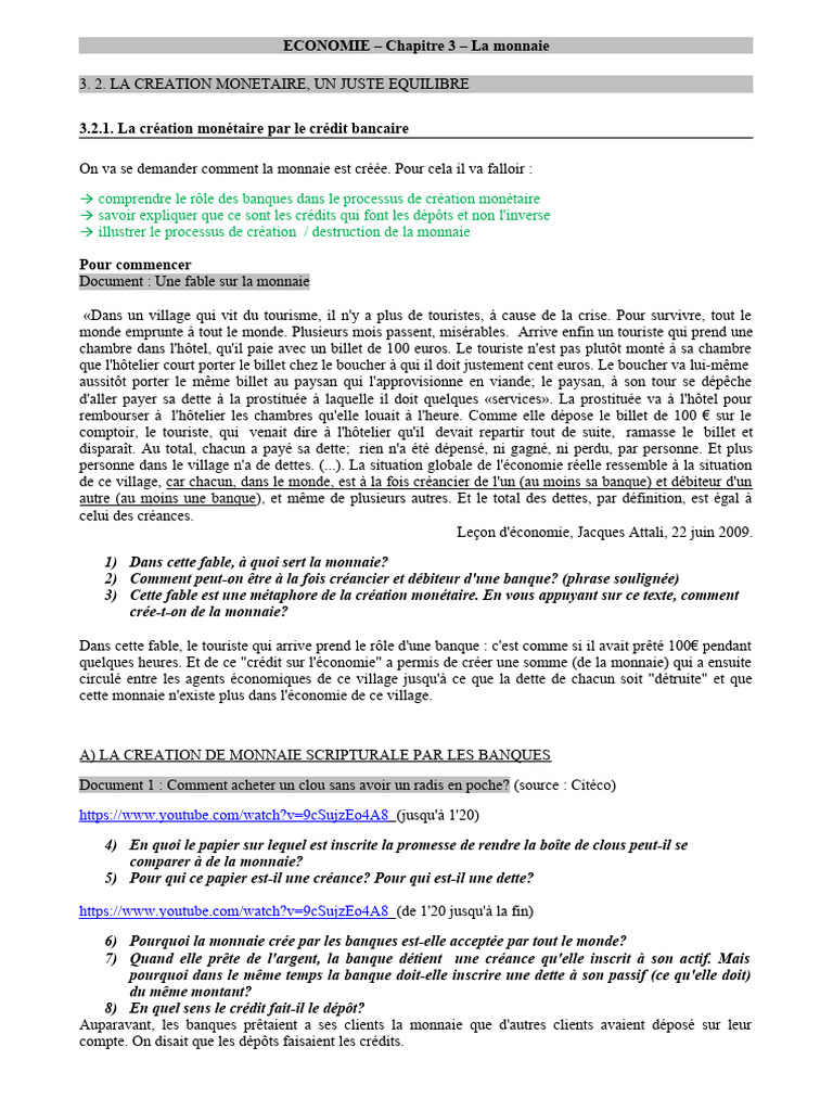 Création Monétaire : Rôle des Banques | PDF | Création de l'argent ...