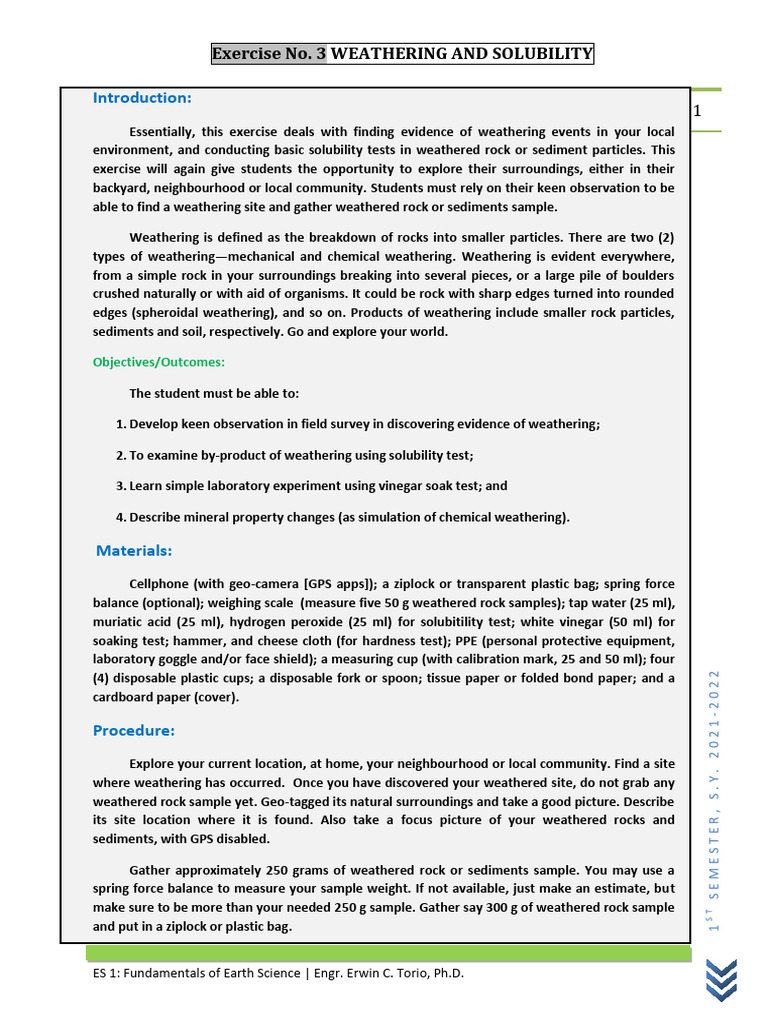Weathering and Solubility Lab Exercise | PDF | Weathering | Experiment