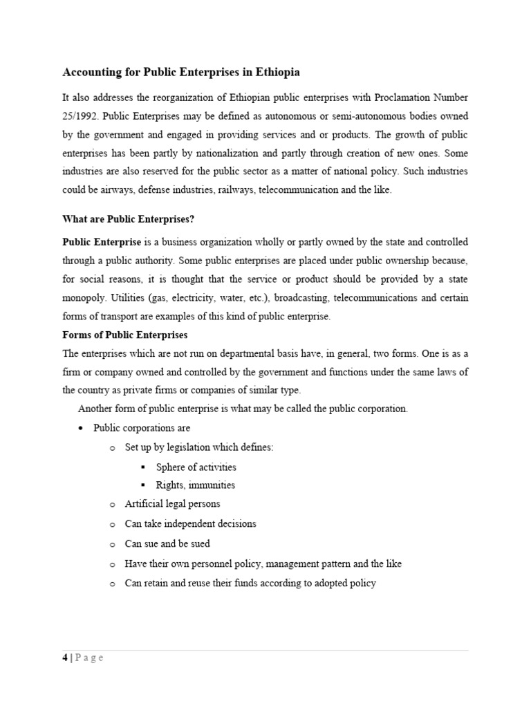 Accounting for Ethiopian Public Enterprises | PDF | Privatization ...