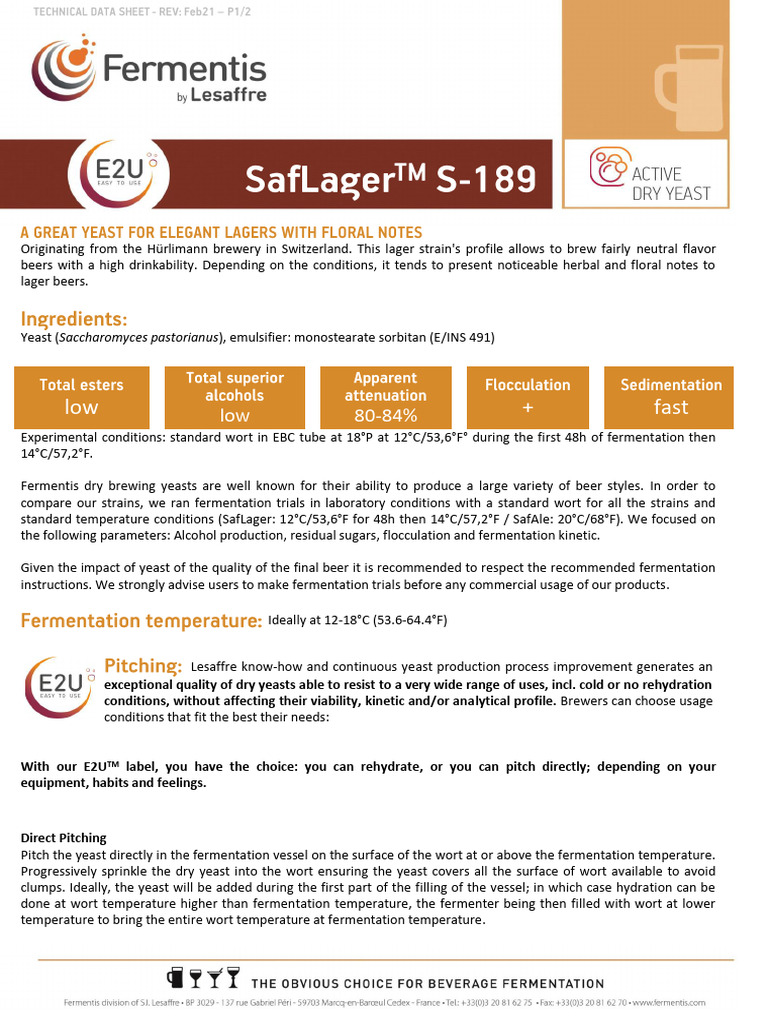 TDS EN SafLager™ S 189 | PDF | Brewing | Beer