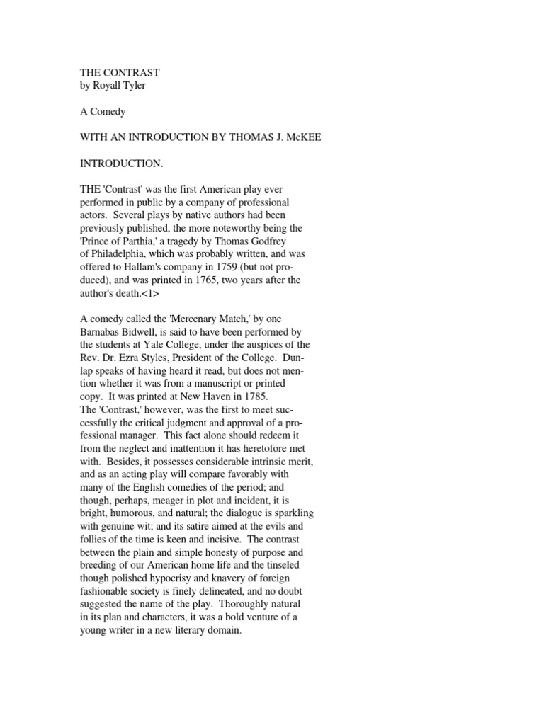 The Contrast by Royal Tyler | PDF