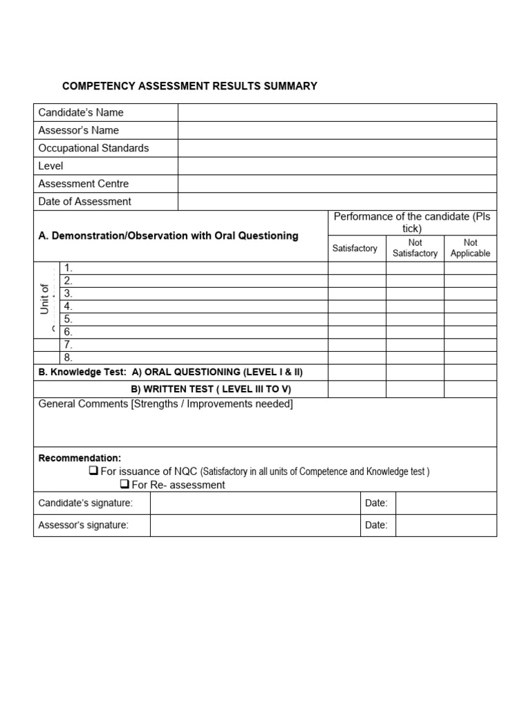 Competency Assessment Results Summary | PDF